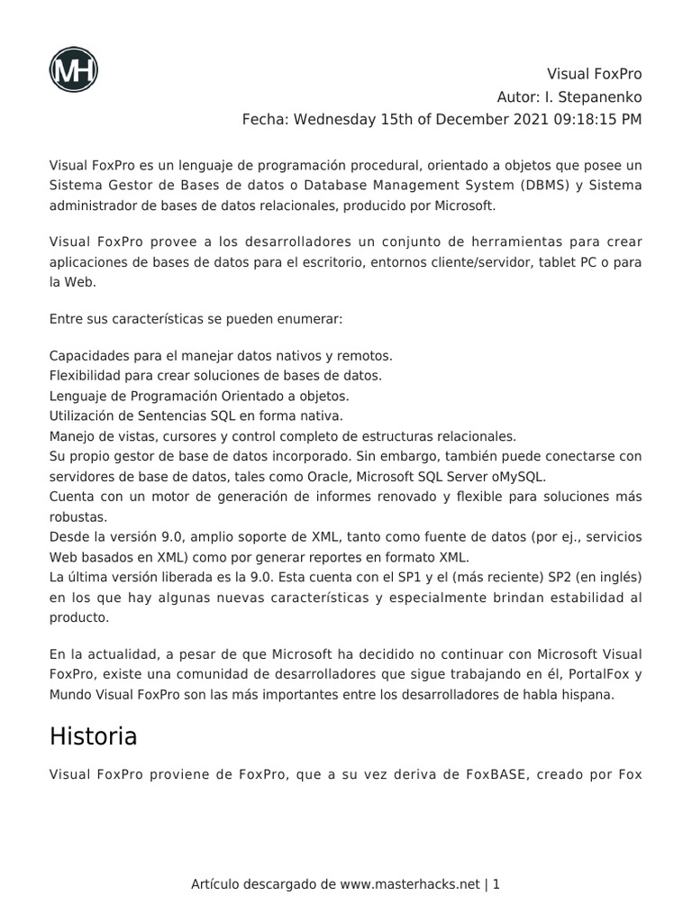 Visual FoxPro | PDF | Informática | Ingeniería de software