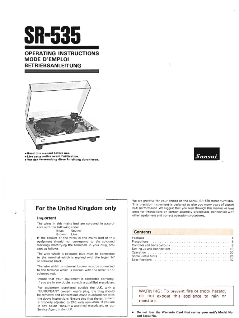 TORNAMESA Sansui SR 535 Owners Manual | PDF