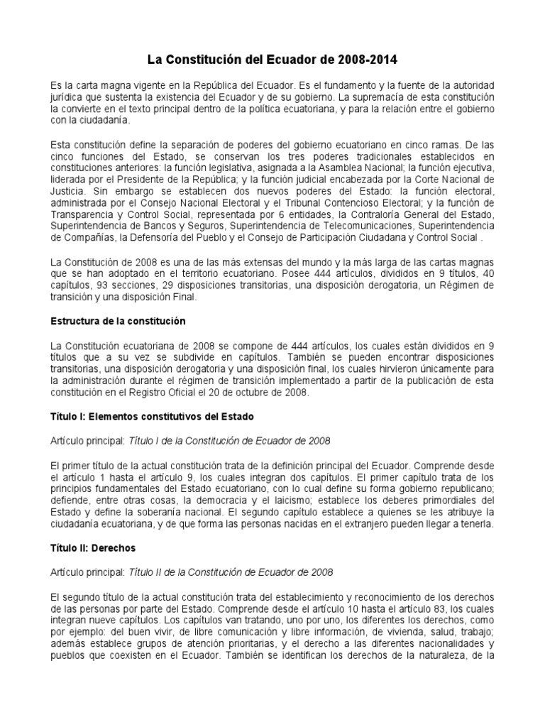La Constitución Del Ecuador de 2008-2014 | PDF | Ley constitucional ...