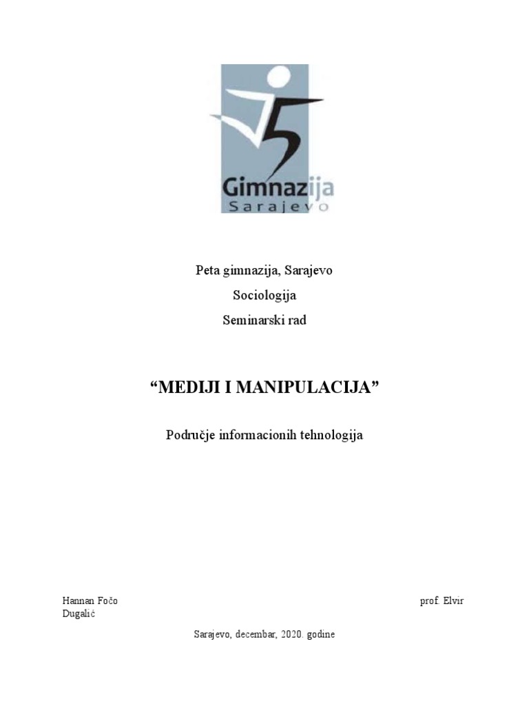 Mediji I Manipulacije Seminarski Rad | PDF