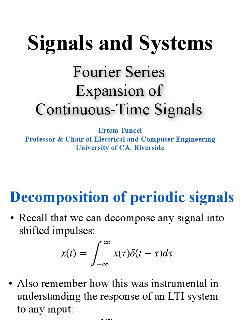 Signals and Systems: Fourier Series Expansion of Continuous-Time Signals | Download Free PDF ...