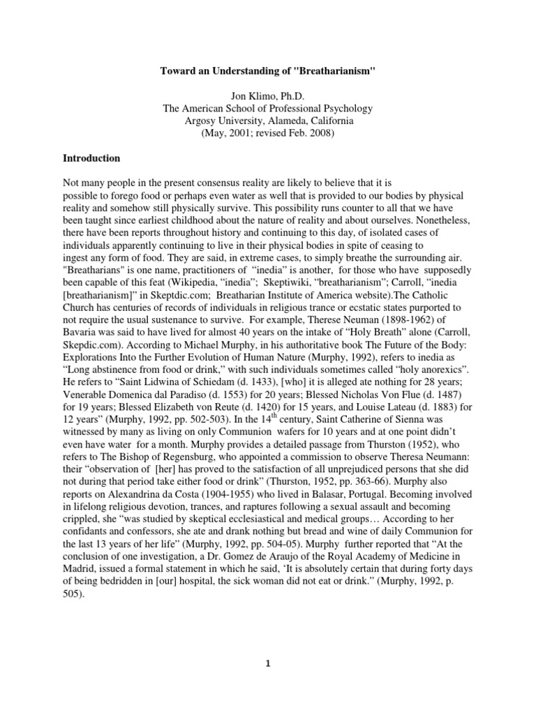 Understanding Breatharianism Concepts | PDF | Consciousness | Science
