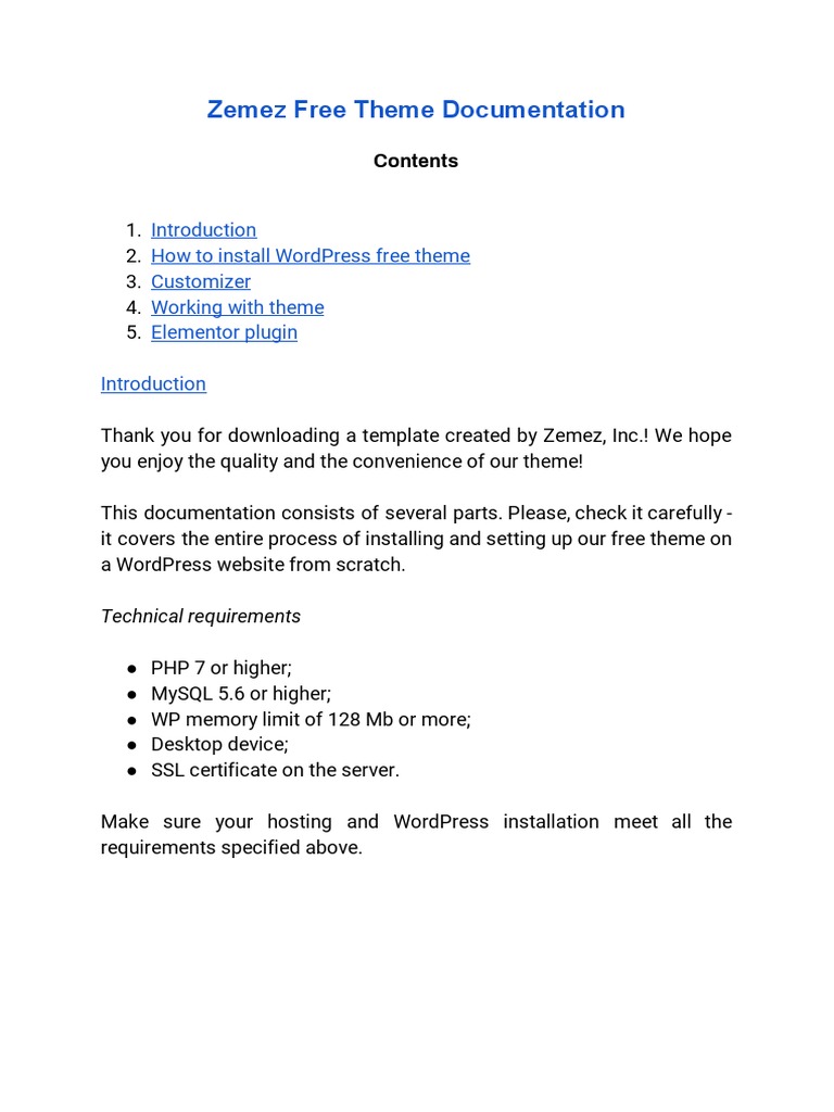 Zeme Free Template Dokumentasi | PDF | Word Press | Software