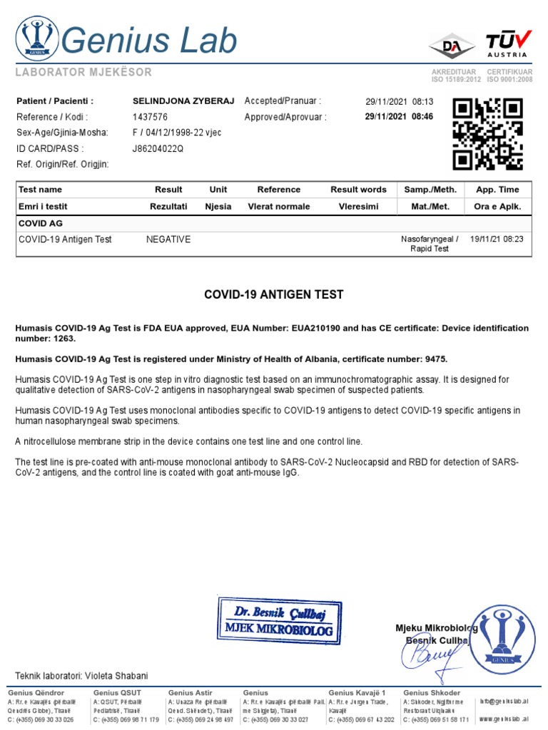 COVID-19 Antigen Test Results Report | PDF | Diseases And Disorders ...