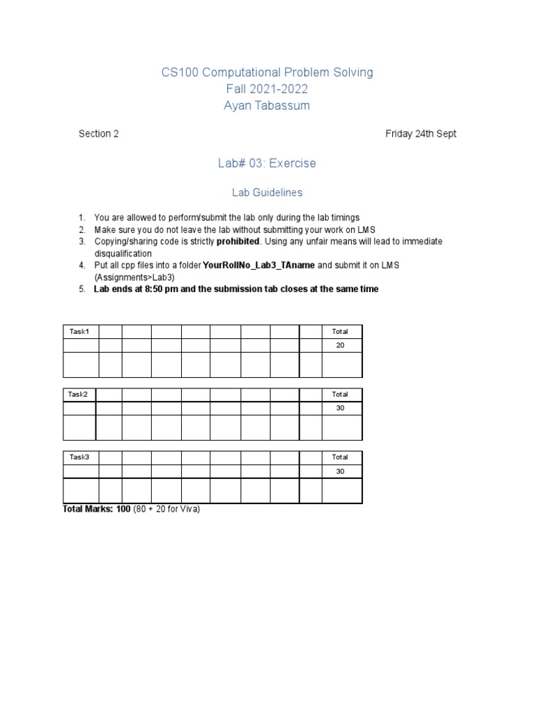CS 100 Lab 3 Tasks | PDF | Quadratic Equation | Algebra