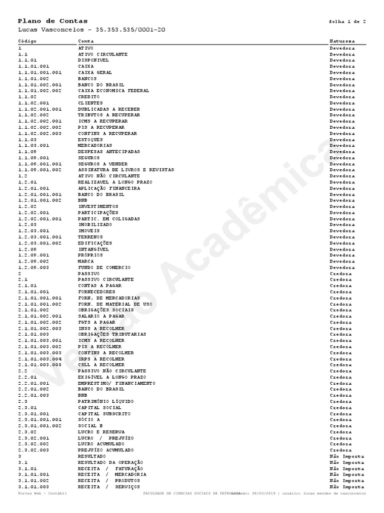 Estrutura do Plano de Contas Contábil | PDF | Contabilidade | Capital ...