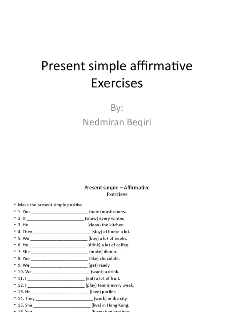 Present Simple Affirmative | PDF | Drink | Foods