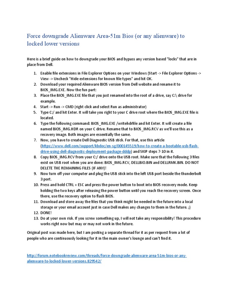 Force Downgrade Alienware Area-51m Bios | PDF | Computer File | Bios