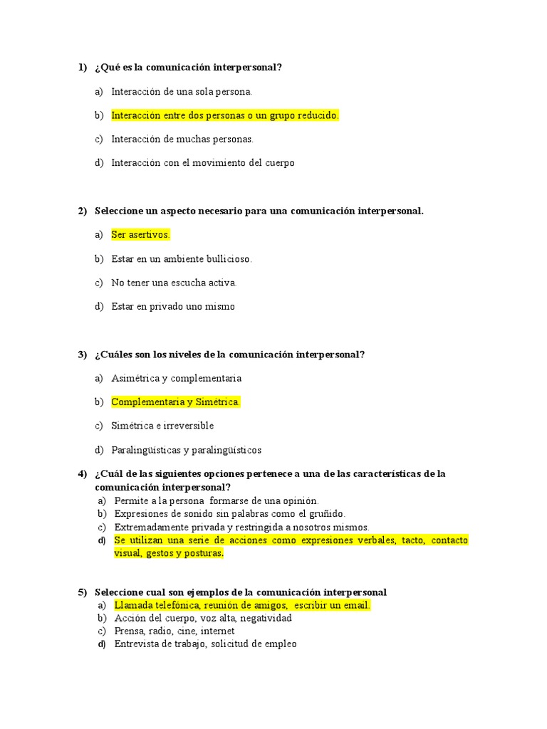 Banco de Preguntas Comunicacion Interpersonal | PDF | Ciencias sociales ...