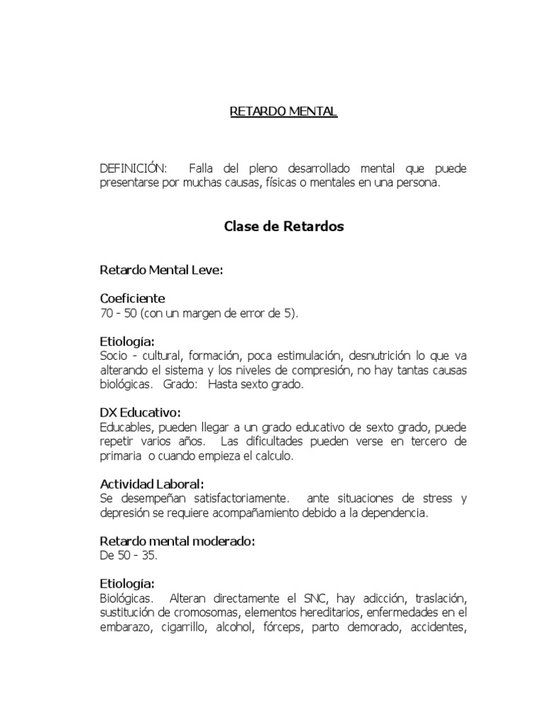 Clases de Retardo Mental | PDF | Discapacidad intelectual | Depresión ...