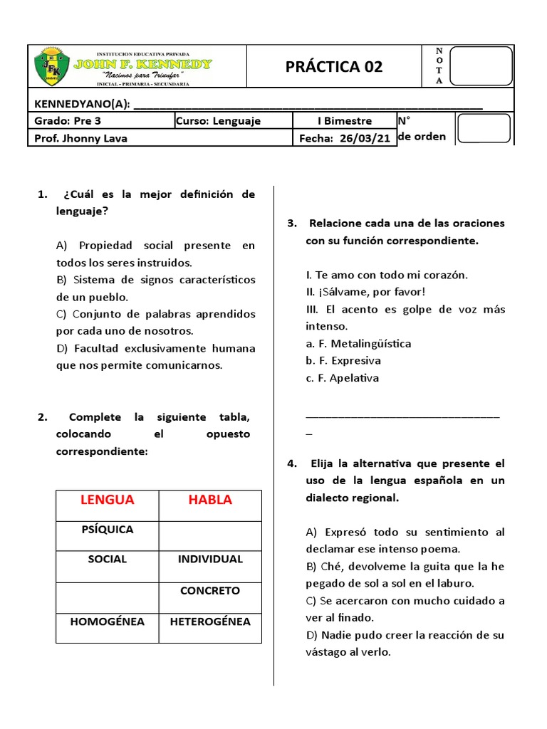 Práctica de Lenguaje - Sesión 2 - Pre 3 | PDF | Ciencia cognitiva ...