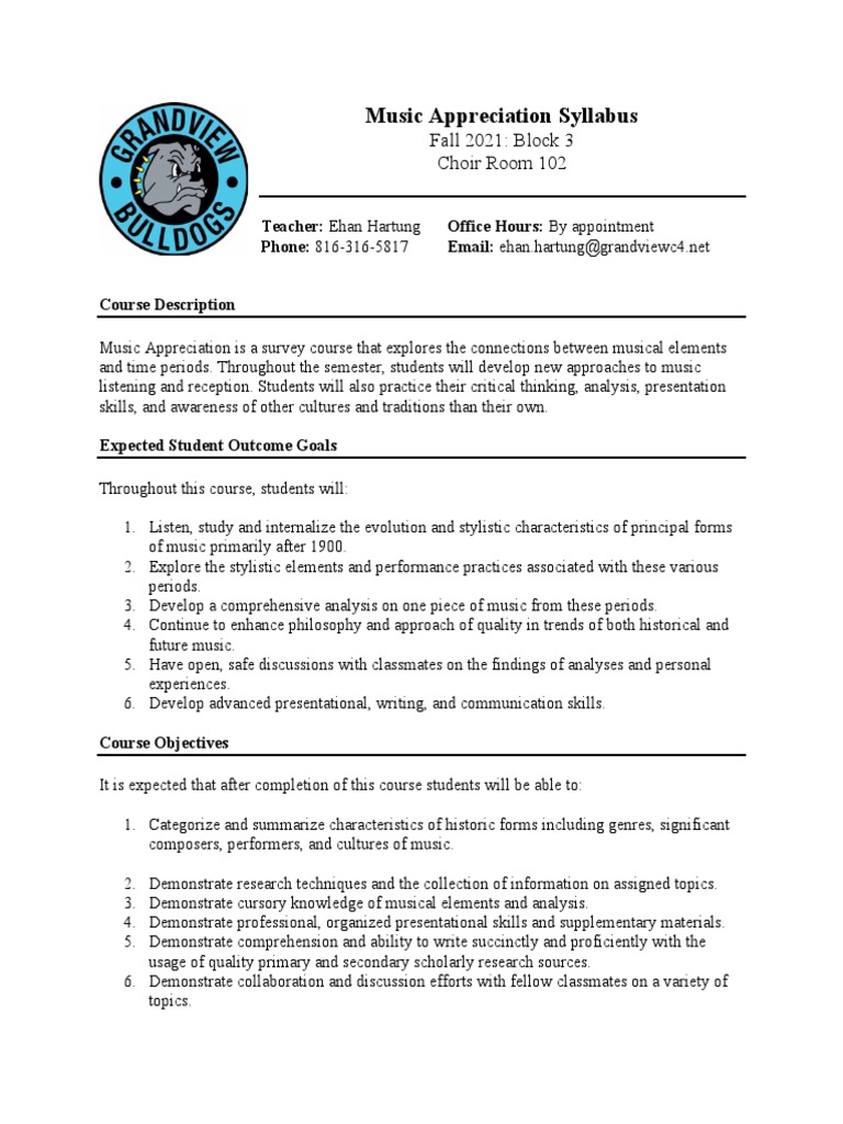 Music Appreciation Syllabus | PDF | Rhythm And Blues | Teachers
