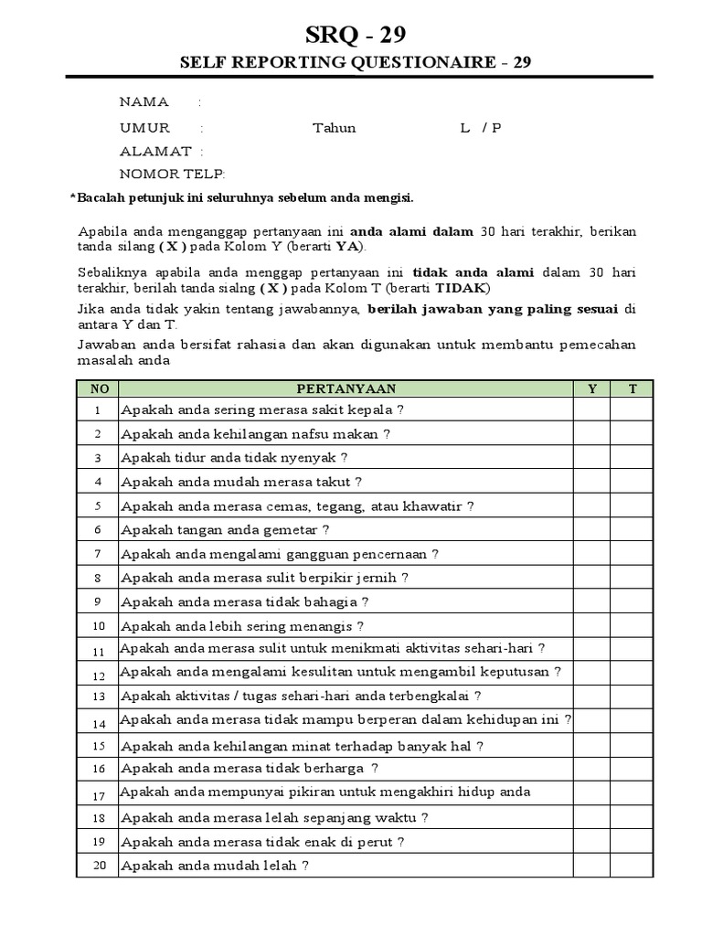 Instrumen SRQ-29 | PDF | Pengembangan Diri | Gaya Hidup