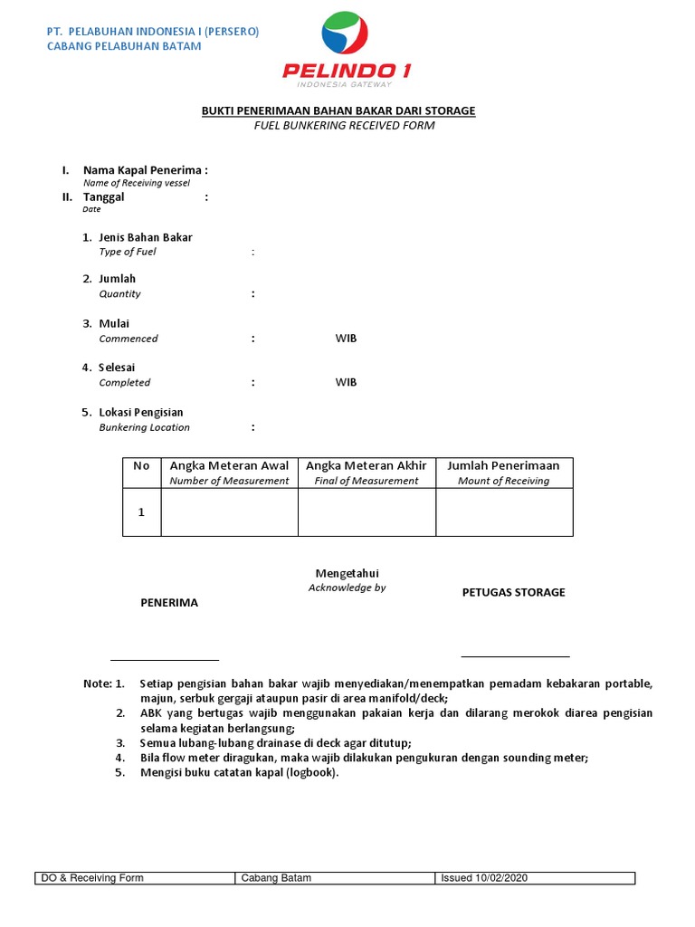Fuel Receiving Form | PDF | Teknologi & Rekayasa