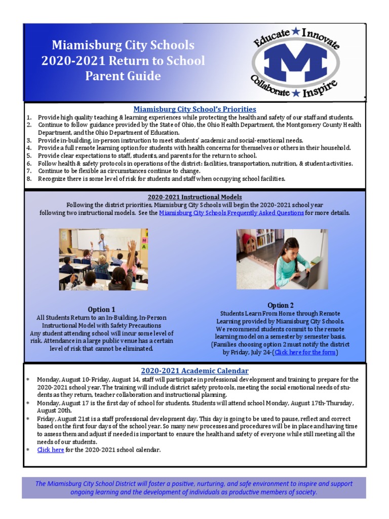 2020-2021 Return To School Parent Guide | PDF | Distance Education ...