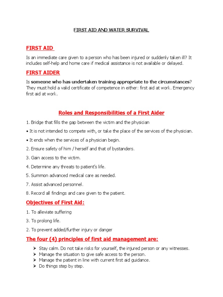 First Aid Principles and Water Survival | PDF | First Aid | Health Care