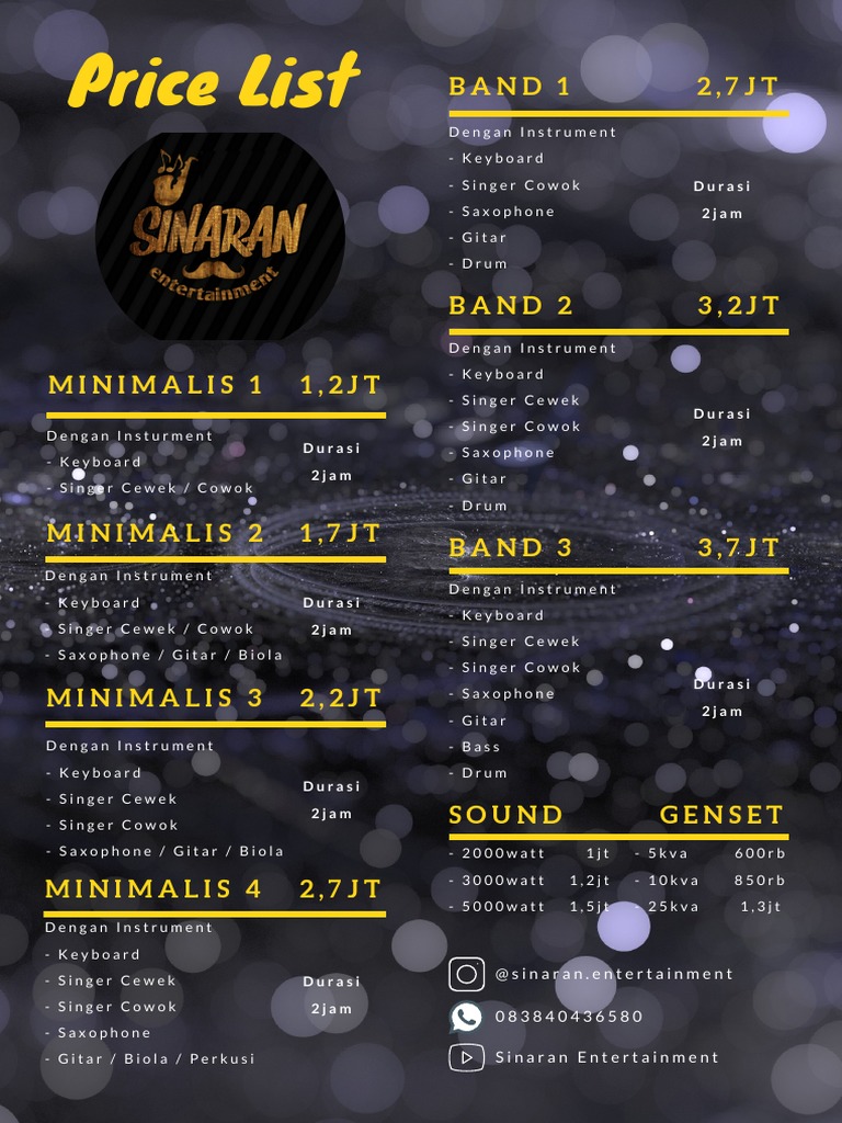 Price List Sinaran Entertainment | PDF | Sound Technology | Sound Production