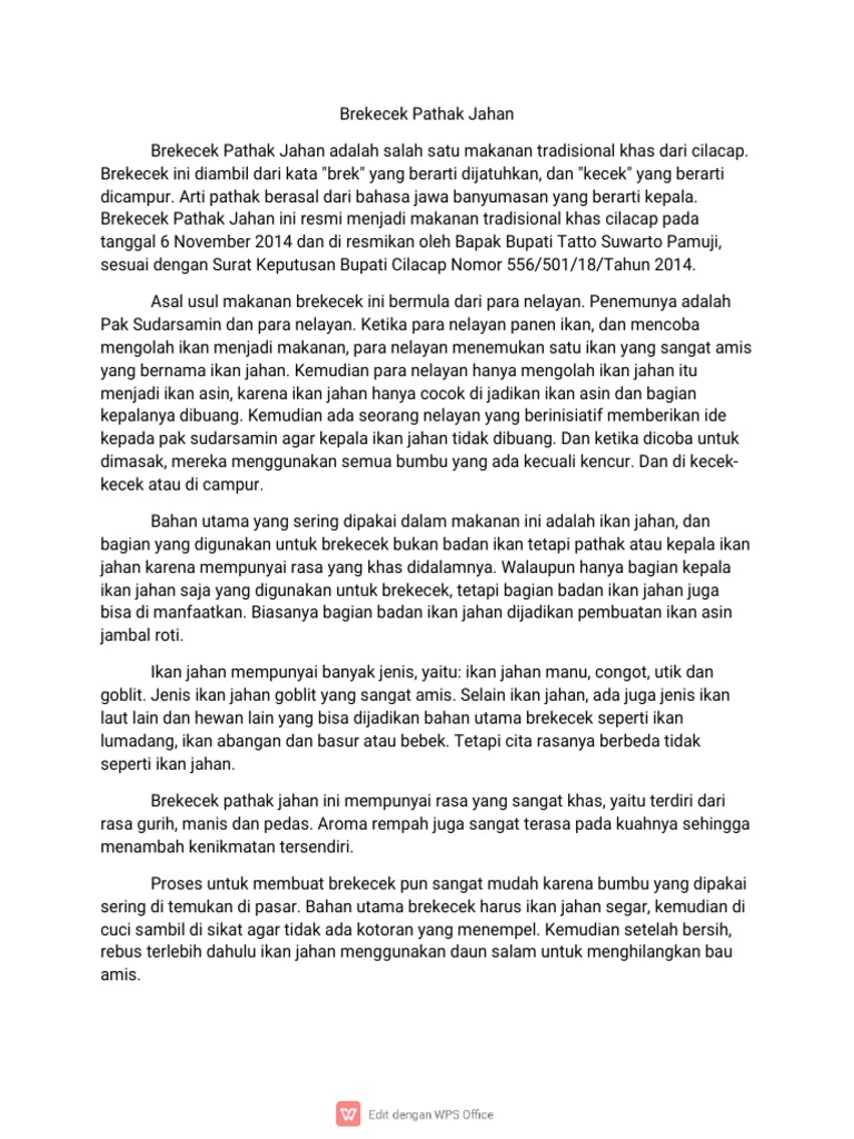 Brekecek Pathak Jahan: Kuliner Cilacap | PDF