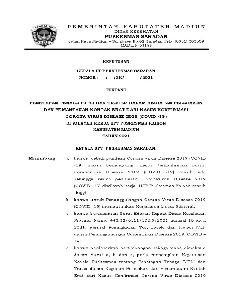 Contoh SK Tracer Ke PKM Kaibon | PDF