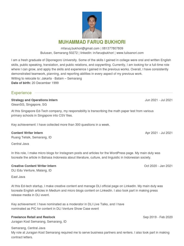 Resume Muhammad Faruq-3 | PDF | Communication