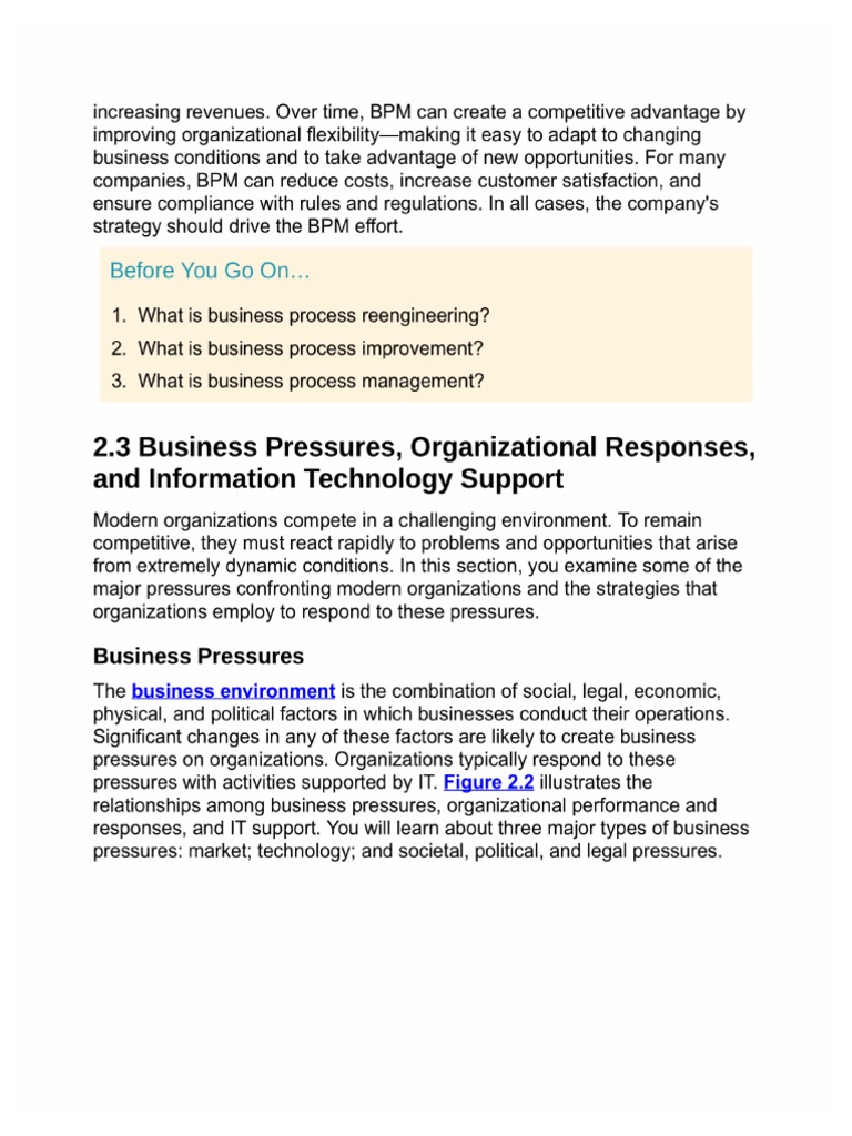 Business Pressures, Organizational Responses, Information Technology ...