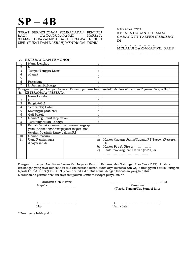 Permohonan Pembayaran Pensiun Janda PNS | PDF