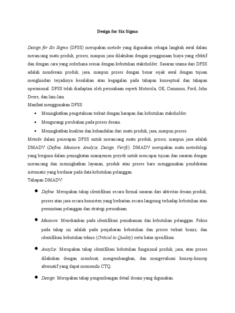 DFSS Design Methodology | PDF