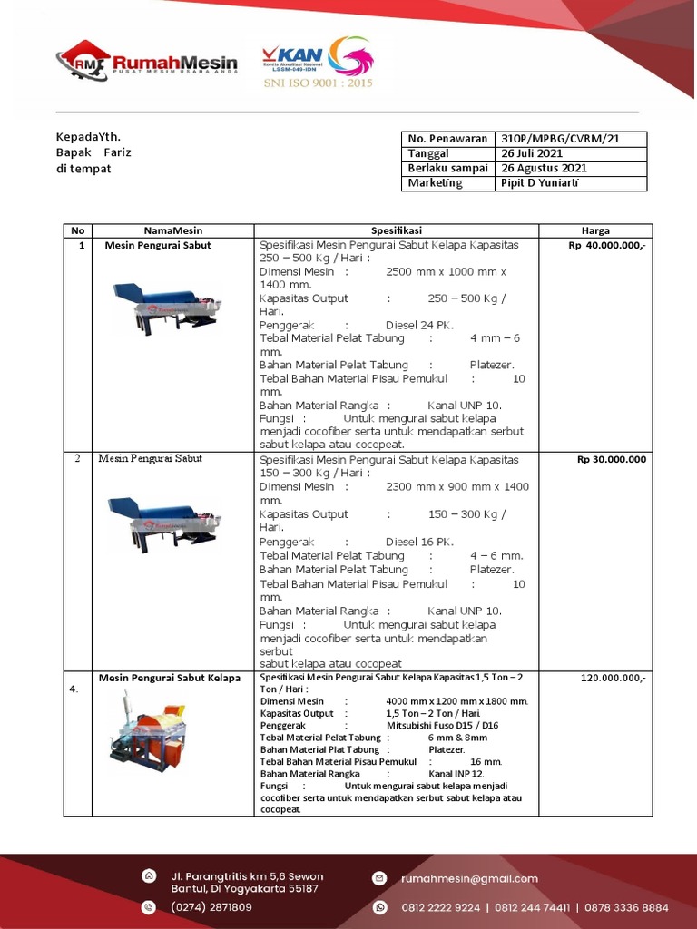 NO 310P SP Mesin Sabut Pak Fariz | PDF | Griya & Taman