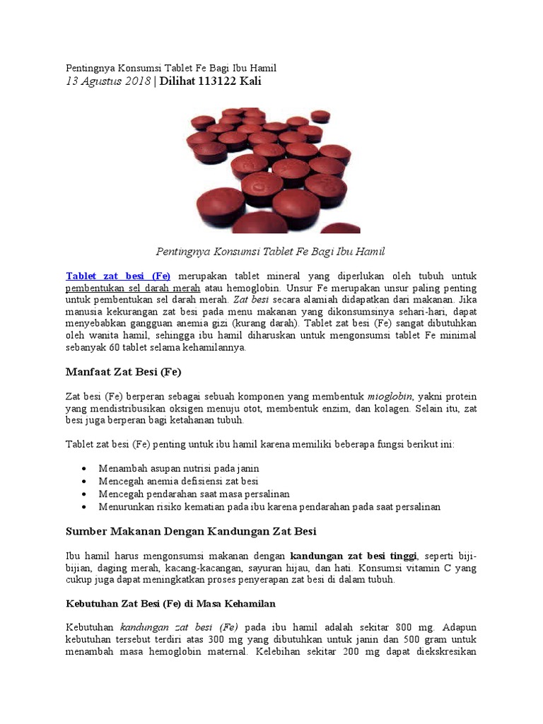 Pentingnya Konsumsi Tablet Fe Bagi Ibu Hamil | PDF