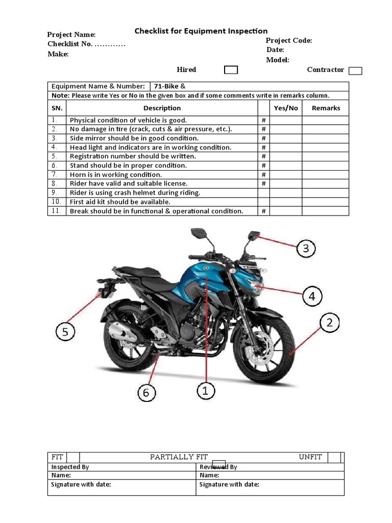 Checklist For Equipment Inspection Bike | PDF