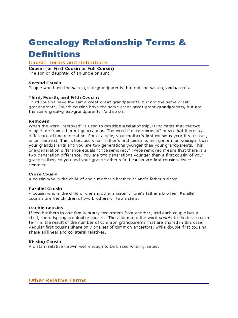 Genealogy Terms and Definitions Guide | PDF | Kinship | Grandparent