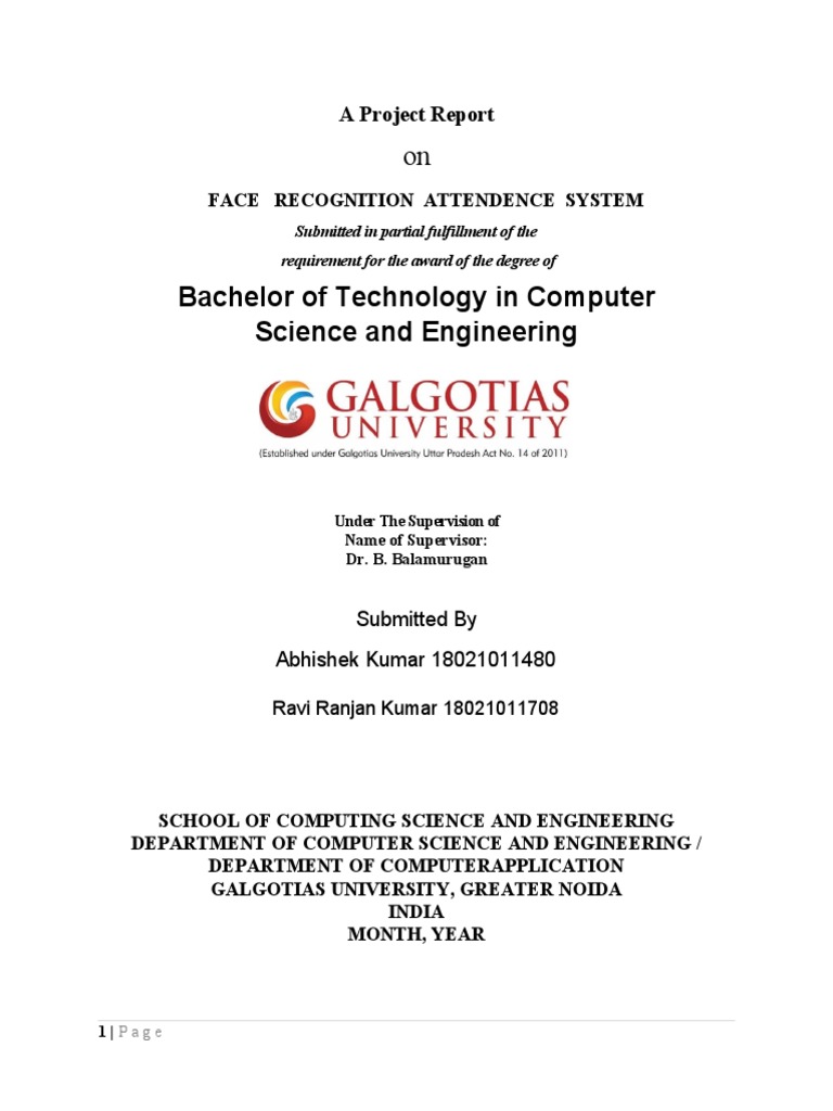 Bachelor of Technology in Computer Science and Engineering: A Project ...