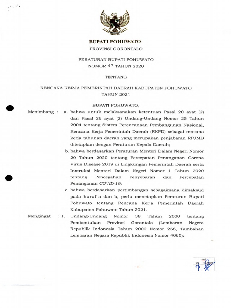 Perbup Nomor 47 Tahun 2020 | PDF | Bisnis | Pengelolaan Keuangan & Uang