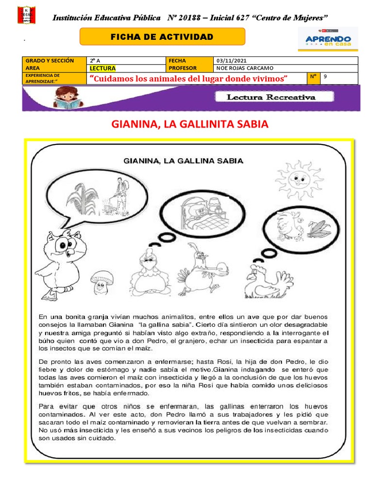 Actividades de Lectura: Gianina la Gallinita | PDF