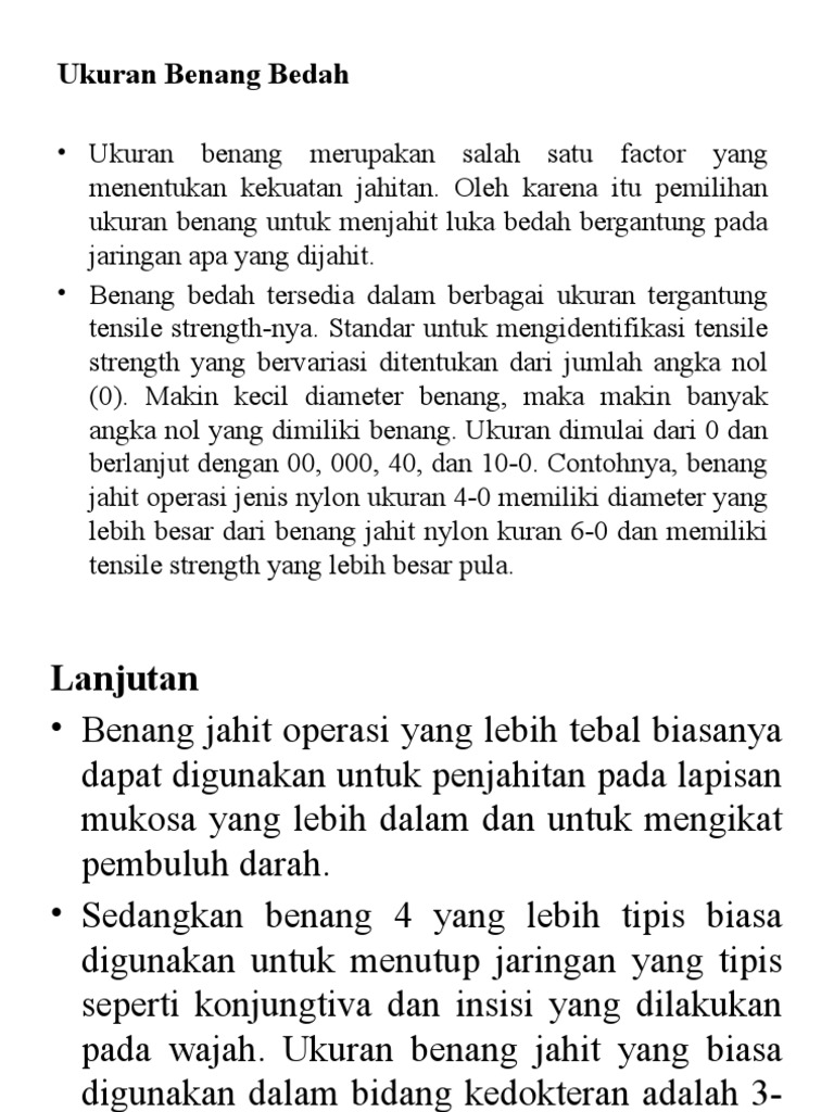 Ukuran Benang Bedah dan Fungsinya | PDF
