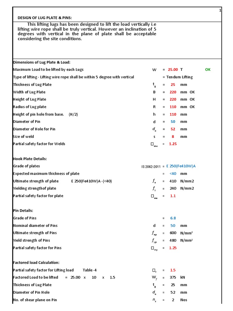 Design of Lug Plate & Pins:: E 250 (Fe410W) A 40 | PDF | Applied And ...