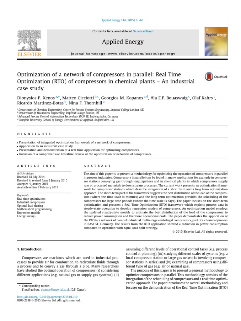 Optimization of A Network of Compressors in Parallel - Real Time ...