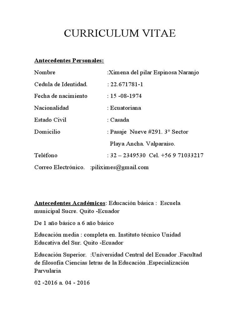 Currículum Ximena Espinosa | PDF