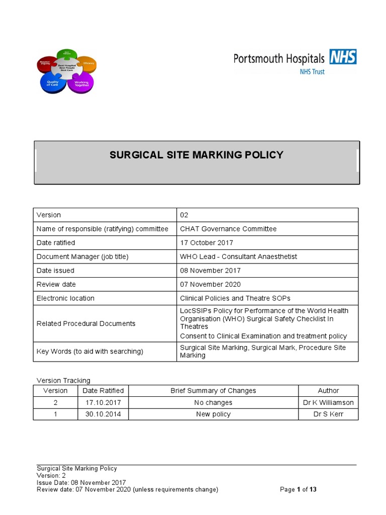 Surgical Site Marking Policy | PDF | Surgery | World Health Organization