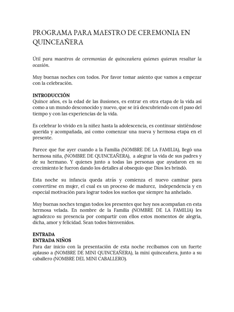 Programa para Maestro de Ceremonia en Quinceañera | PDF | Sicología