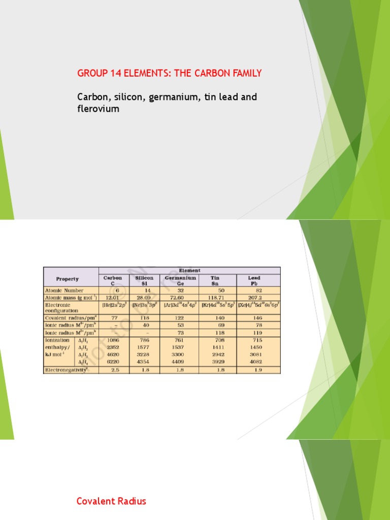 Group 14 Elements | PDF | Carbon | Oxide