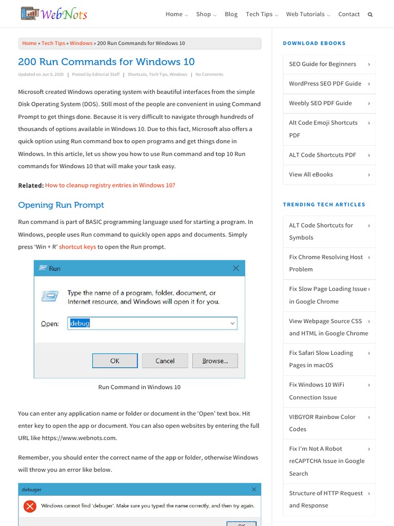 200 Run Commands For Windows 10 Webnots | PDF | Windows 10 | Word Press