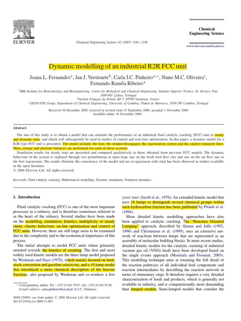 Dynamic Modelling of An Industrial R2R FCC Unit | PDF | Catalysis ...