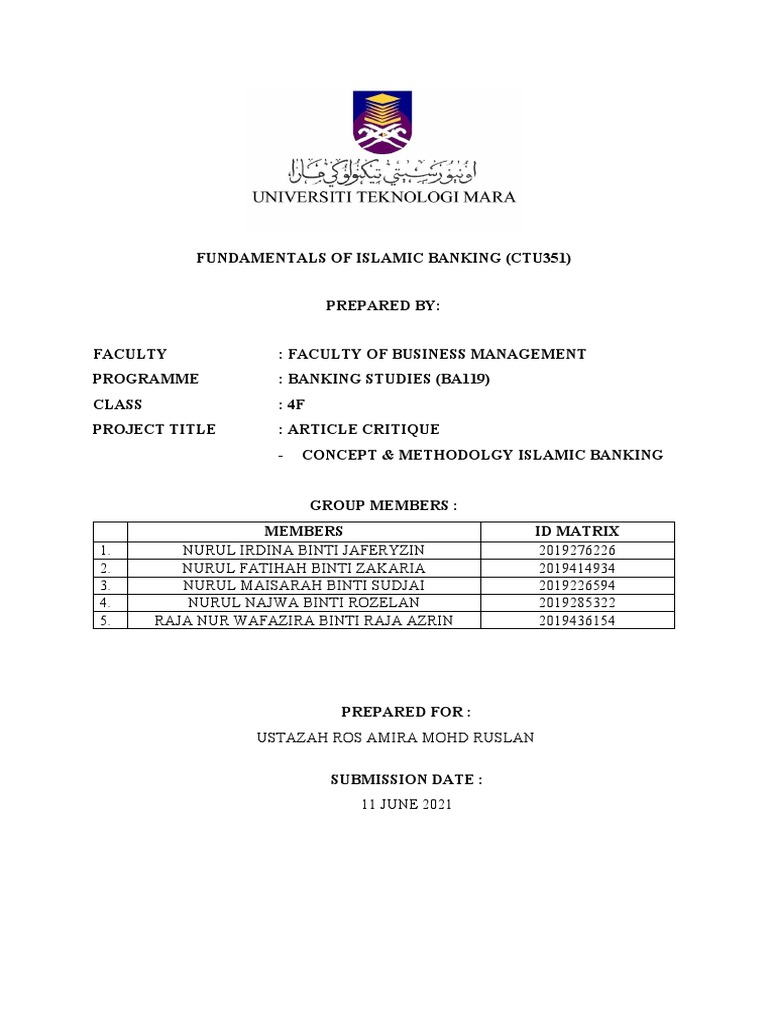 Article Critique Ctu | PDF | Islamic Banking And Finance | Banks
