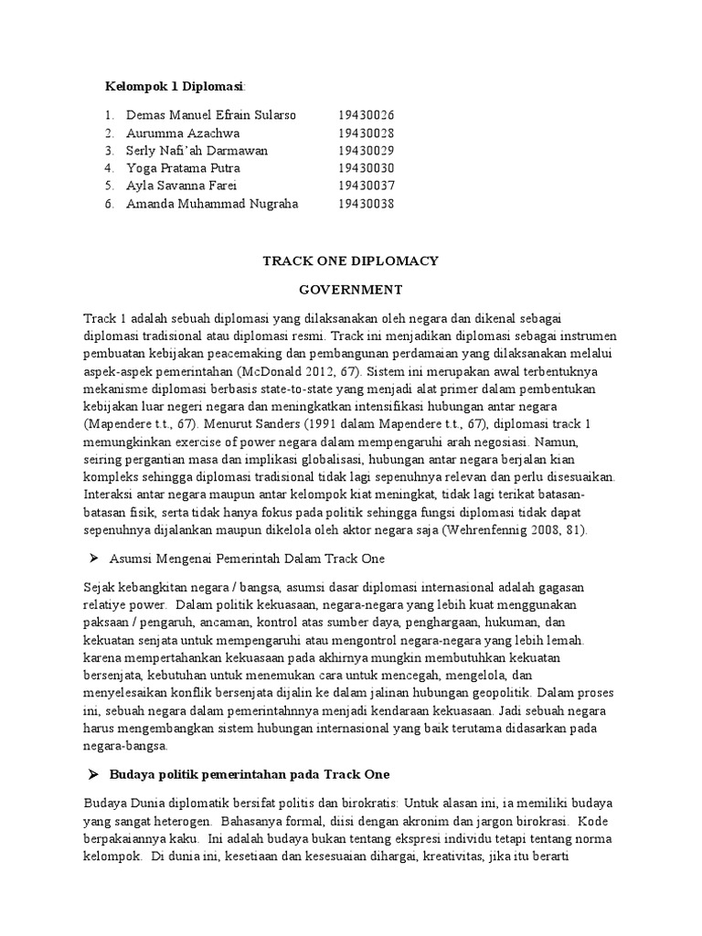 Track One Diplomacy (Government) | PDF