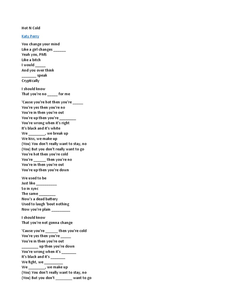 Katy Perry's Hot N Cold Lyrics | PDF | Self-Improvement
