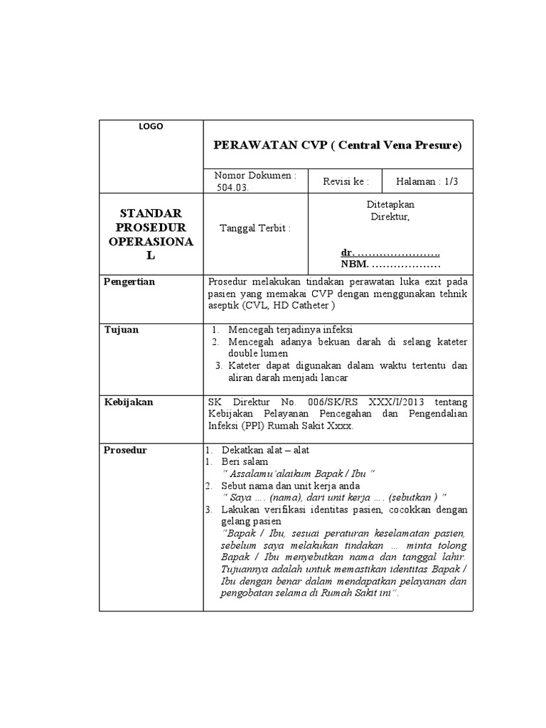 Prosedur Perawatan CVP di RS | PDF | Kesehatan Holistik | Sains ...