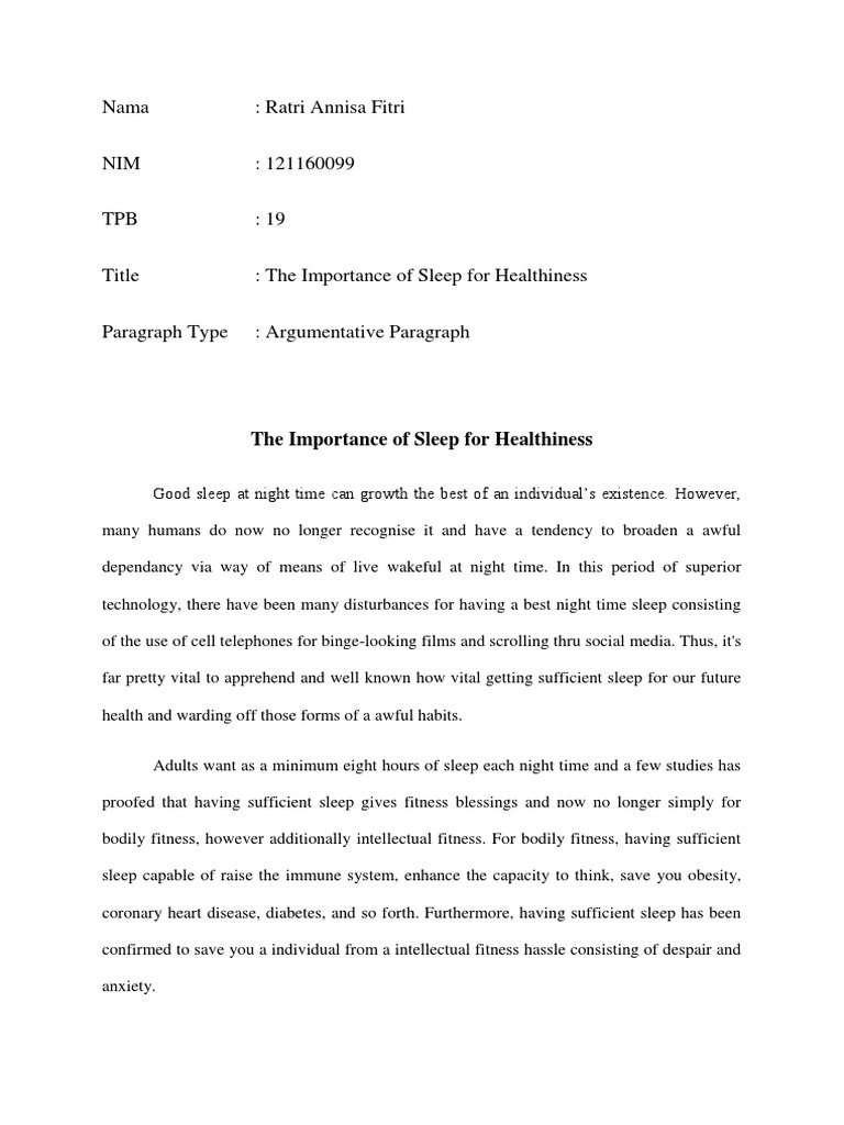 Nama: Ratri Annisa Fitri: The Importance of Sleep For Healthiness | PDF