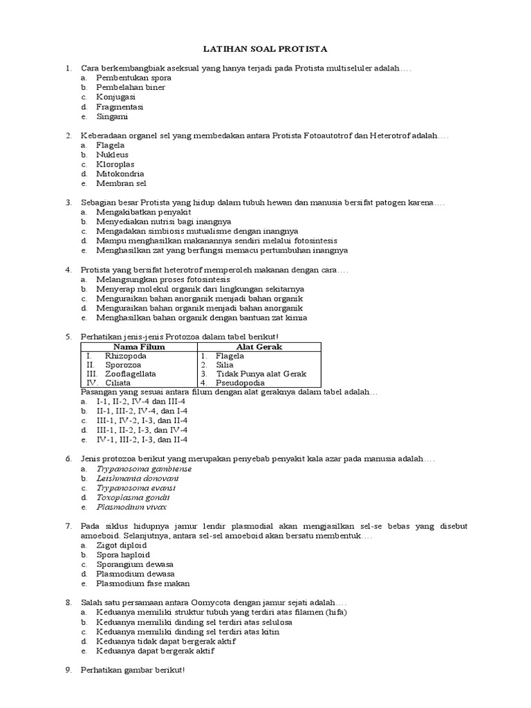 Soal Protista Kelas 10 | PDF