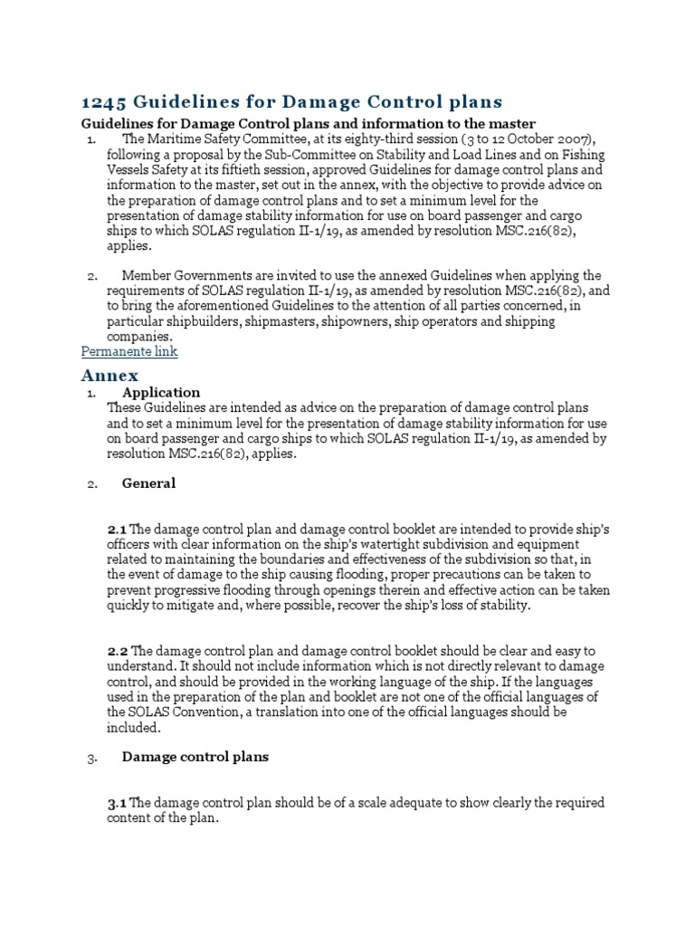 1245 Guidelines For Damage Control Plans | PDF | Ships | Shipping